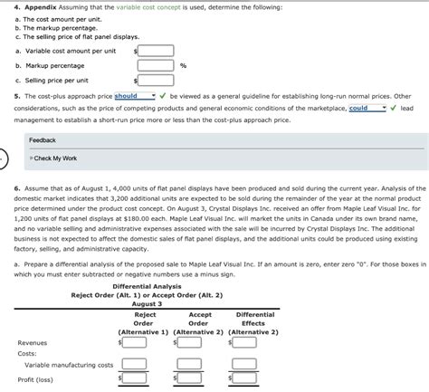 Solved 4 Appendix Assuming That The Variable Cost Concept