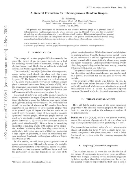 Pdf A General Formalism For Inhomogeneous Random Graphs