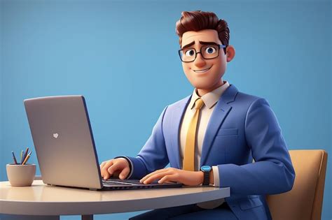 Premium Photo Portrait Of Handsome Cartoon Businessman Character Man Over Blue Background Use