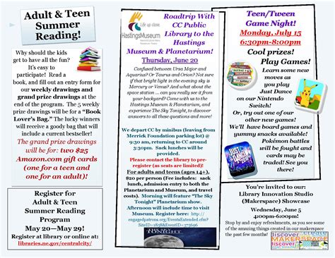 2019 Adult Summer Reading Program Brochure Central City Public Library