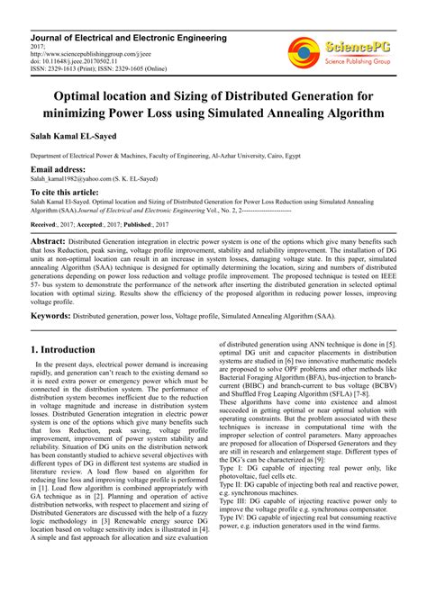 Pdf Optimal Location And Sizing Of Distributed Generation For Minimizing Power Loss Using