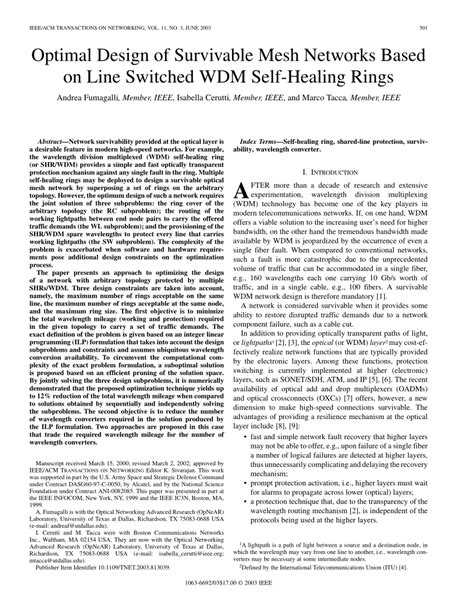 Pdf Optimal Design Of Survivable Mesh Networks Based On Line Switched