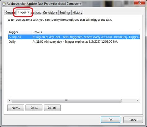 Triggers Of Scheduled Task On Windows 7