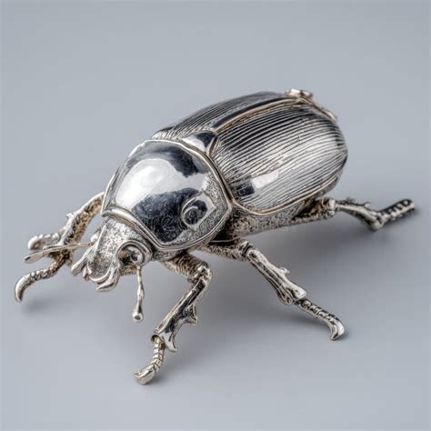 Intricate Silver Scarab Beetle Sculpture A Stunning Metal Art Piece For