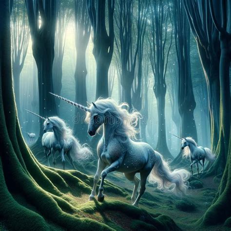 Ethereal Woods Unicorns Wander Through Ai Crafted Forest Of Twisted