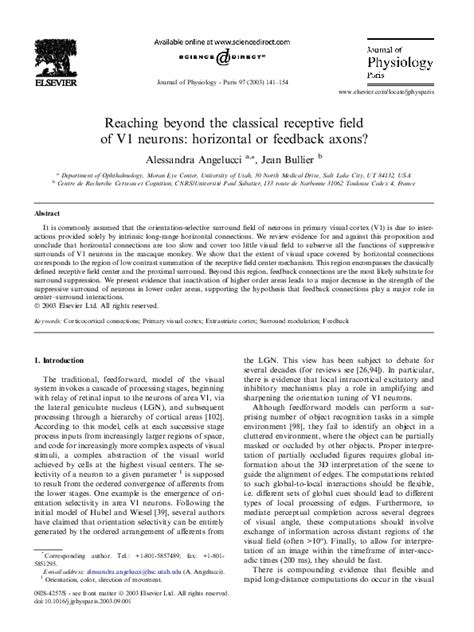 Pdf Reaching Beyond The Classical Receptive Field Of V1 Neurons Horizontal Or Feedback Axons