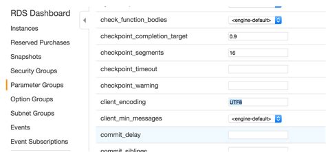 Set Character Set On Amazon RDS Postgresql Stack Overflow