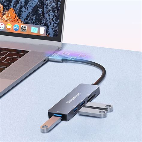 simplecom ch255 usb c 5 in 1 multiport adapter 3 port usb a hub with sd