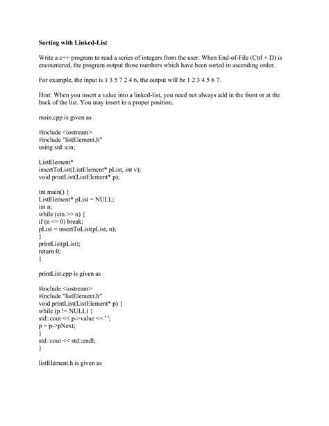 sorting with linked list write a c program to read a series of integ pdf