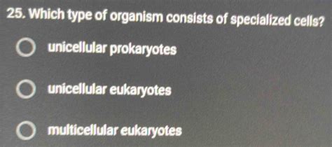 Solved 25 Which Type Of Organism Consists Of Specialized Cells
