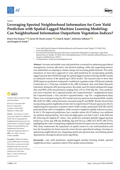 Pdf Leveraging Spectral Neighborhood Information For Corn Yield