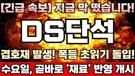 Ds단석 주가전망 긴급 ‘주당 2주 무상증자 후폭풍 추가 상승시 거래정지 유력 자회사 Ds이앤이 Ds첨단소재 11월중 합병 유력 폭등 초읽기 돌입 Ds단석