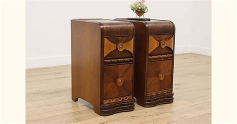 Art Deco Vintage Waterfall Mahogany Nightstands Glass Knobs