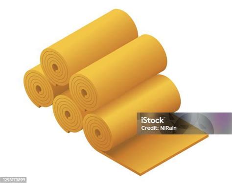 미네랄 울 플랫 벡터 아이콘 흰색 배경에 격리 된 유리 섬유 절연 재료의 롤 열 냉방 보호를 위한 벡터 일러스트록 울 절연체 3d 만화 유리 울 롤 아이콘 양모에 대한 스톡