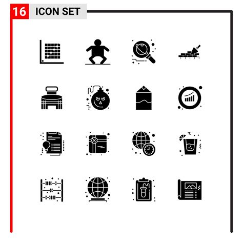 User Interface Pack Of 16 Basic Solid Glyphs Of Building Building Astronomy Mason Space Editable