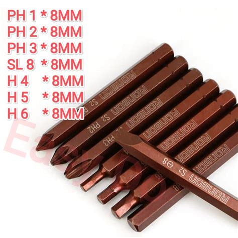 8mm Screwdriver Bit Hex Shank Magnetic Bits Slotted Screwdriver Impact