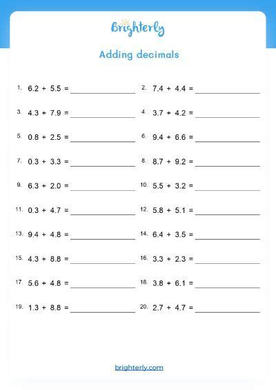Free Printable Adding Decimals Worksheet Pdfs