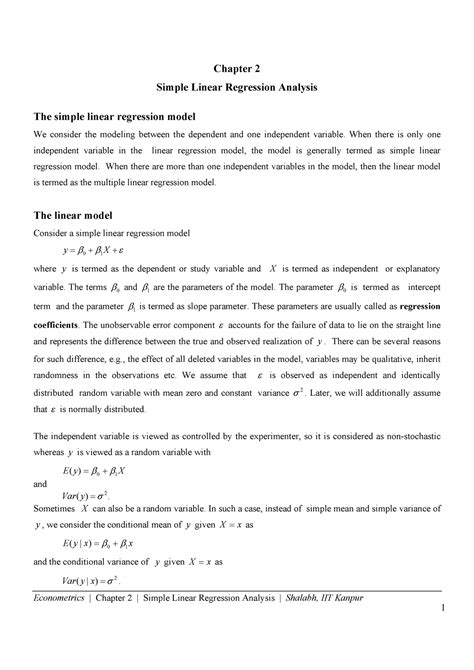 Chapter 2 Econometrics Simple Linear Regression Analysis Chapter 2