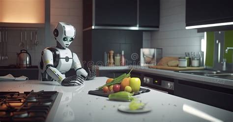 Neural Depiction Of Human Like Robot Performing Culinary Tasks Within Household Kitchen
