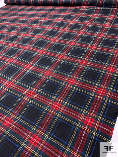 Plaid Wool Suiting Red Black Evergreen Yellow Blue Fabrics