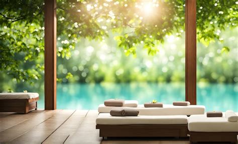 Premium Photo Relaxing Spa Set With Blurred Nature Backdrop