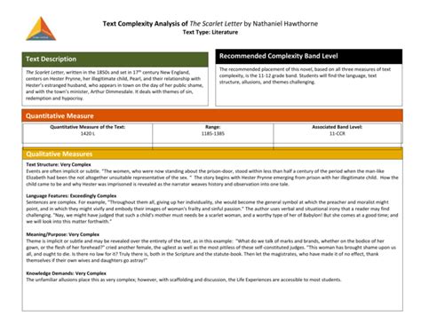 The Scarlet Letter Text Complexity Analysis 11 12 Grade
