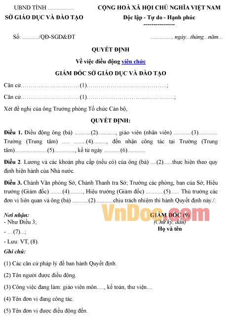 Mẫu quyết định điều động viên chức Quyết định điều động viên chức
