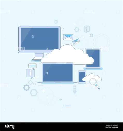 Computer Device Data Cloud Storage Security Thin Line Stock Vector
