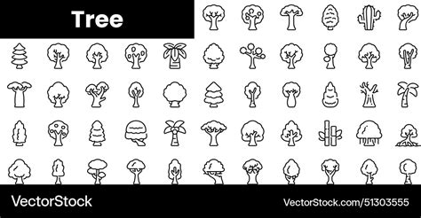 Set Of Outline Tree Icons Minimalist Thin Linear Vector Image