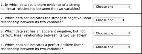 SOLVED In Which Data Set Is There Evidence Of Strong Nonlinear Relationship Between The Two