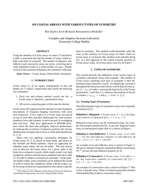 Pdf On Costas Arrays With Various Types Of Symmetry
