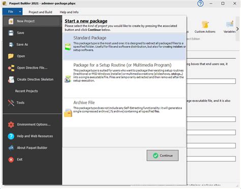compress files and software in installers paquet builder