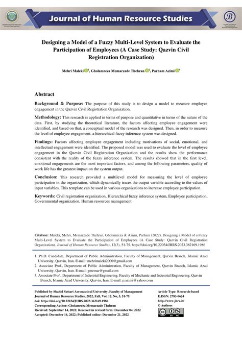 Pdf Designing A Model Of A Fuzzy Multi Level System To Evaluate The Participation Of Employees