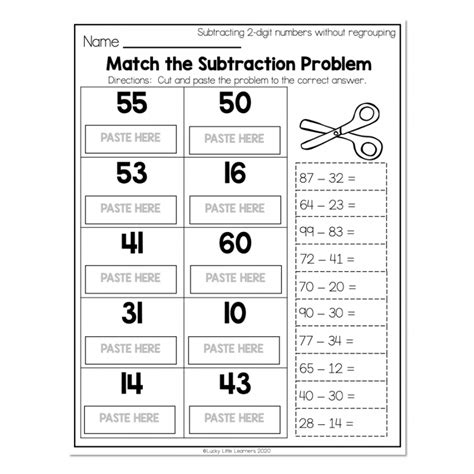 Cut And Paste Subtraction Worksheet Printable Pdf Template