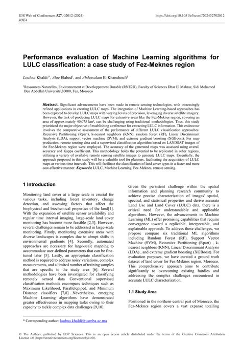 Pdf Performance Evaluation Of Machine Learning Algorithms For Lulc Classification A Case