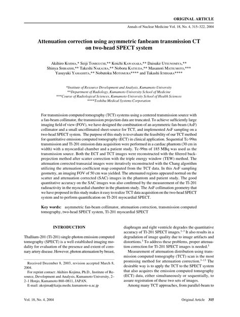 Pdf Attenuation Correction Using Asymmetric Fanbeam Transmission Ct On Two Head Spect System