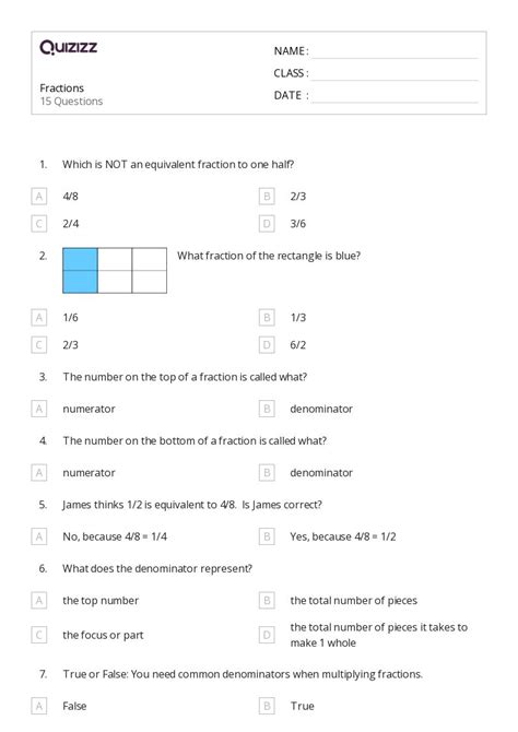 50 Fractions Worksheets For 5th Class On Quizizz Free And Printable
