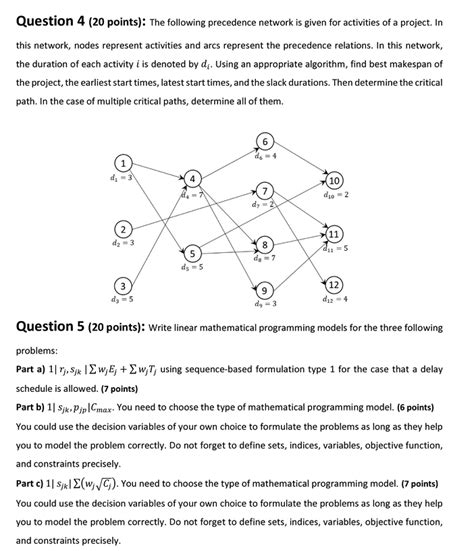 Solved Question 4 20 Points The Following Precedence