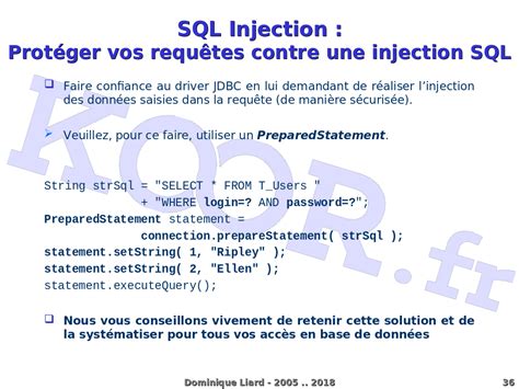 Java Database Connectivity Jdbc Sql Injection Protéger Vos