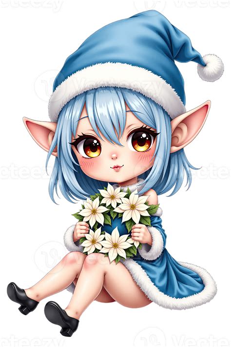 Cute Christmas Elf Anime Character Holding Flower Wreath 51556583 Png