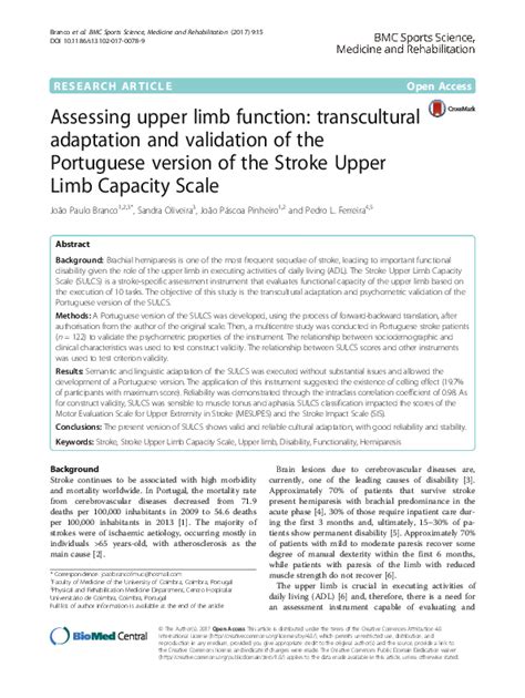 Pdf Assessing Upper Limb Function Transcultural Adaptation And