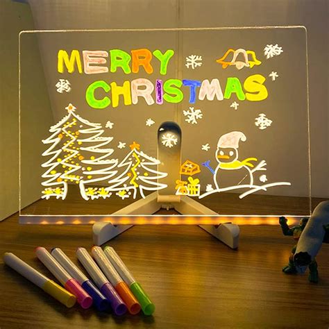 MEETULED Acrylic Dry Erase White Board 12” x 8” Clear Desktop Whiteboard with Light Up Stand for ...