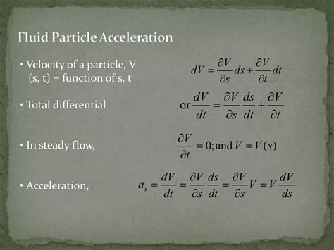 Bernoulli Equation Acceleration Of A Fluid Particle Derivation Of The
