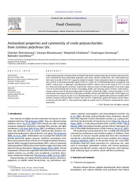 Pdf Antioxidant Properties And Cytotoxicity Of Crude Polysaccharides