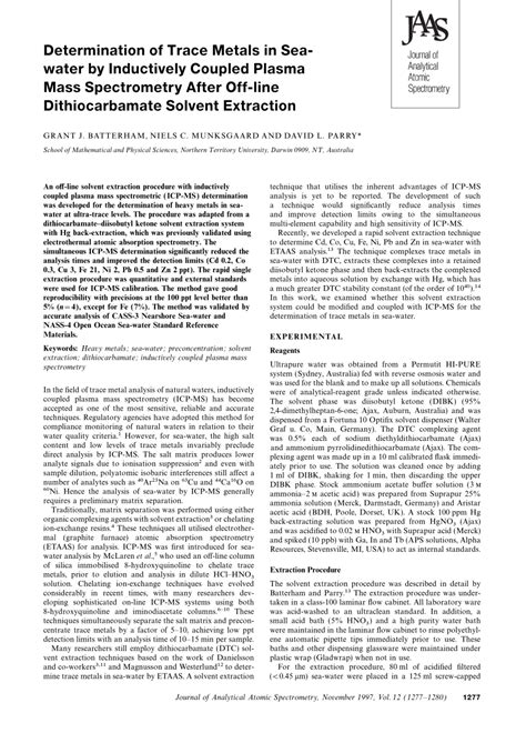 Pdf Determination Of Trace Metals In Seawater By Inductively Coupled Plasma Mass Spectrometry