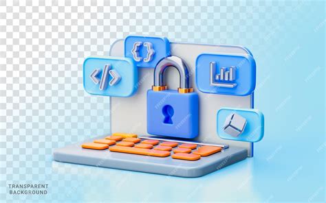 premium psd laptop lock coding sign 3d illustration web design