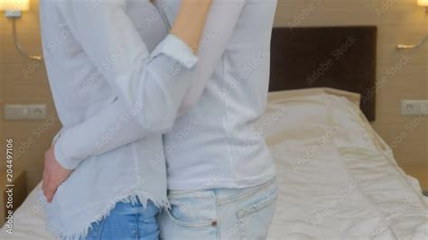 Lovers Foreplay Couple Kissing And Hugging In Bedroom Romantic Relationship And Sexual Tension
