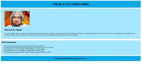 Webdevelopment Html Css Frontenddevelopment Tributepage Apjabdulkalam Miniproject