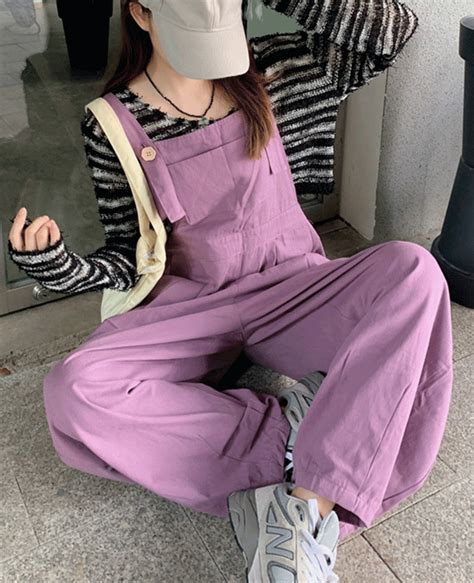 color 핀턱 포켓 와이드 멜빵팬츠 캐주얼 오버핏 몸매보정 군살커버 컬러팬츠 일자바지 트윈룩