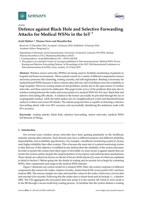 Pdf Defence Against Black Hole And Selective Forwarding Attacks For Medical Wsns In The Iot